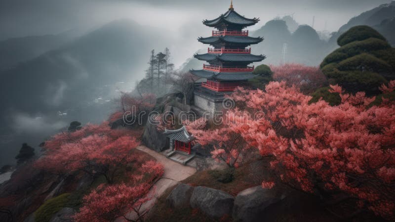 Chinese Temple, Buddhist Temple. Generative AI Stock Illustration ...