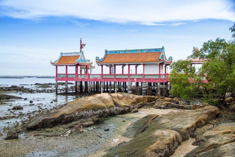 Chinese Temple Inside the Sea Stock Image - Image of chinese, green ...