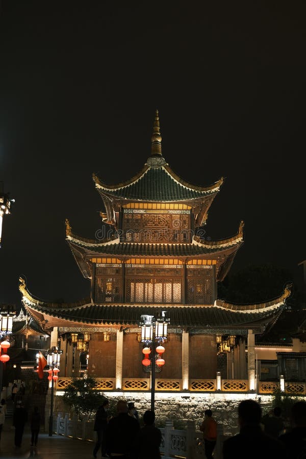 Chinese temple at night editorial photo. Image of palace - 237127486