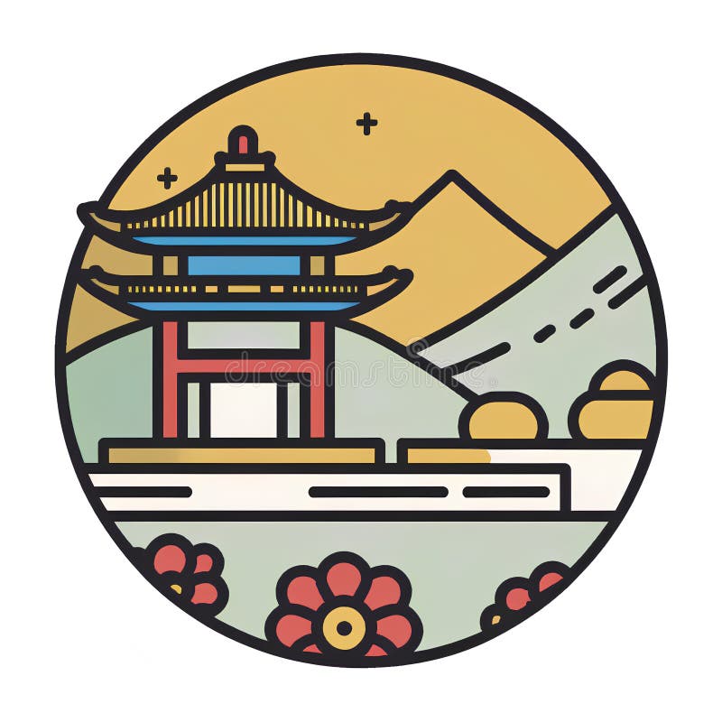 Chinese Temple Round Icon. Vector Illustration of Chinese Temple in ...