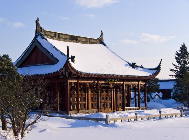 Chinese Temple in the Snow stock image. Image of building - 8013917