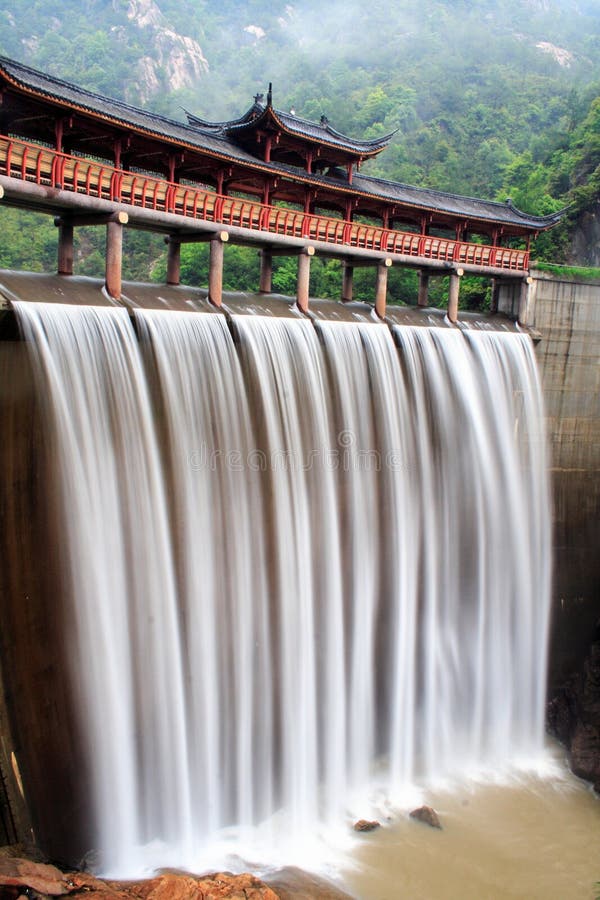 Chinese Temple with Waterfall Stock Image - Image of motion, flow: 8177533