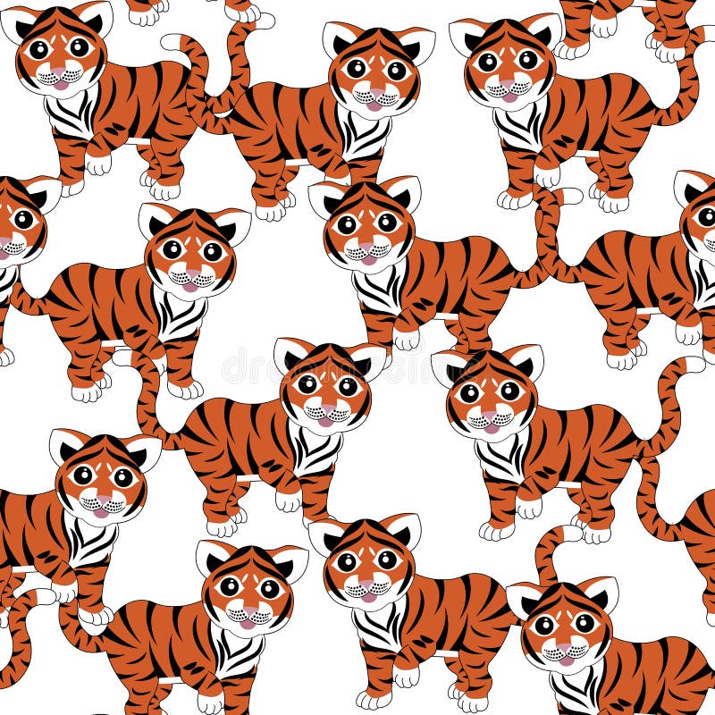 Chinese Tiger. Seamless Pattern. Illustration on White Background Stock ...