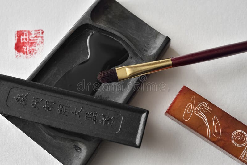 Chinese Tools for Painting with Paintbrushes Ink Stone and Stamp Stock ...