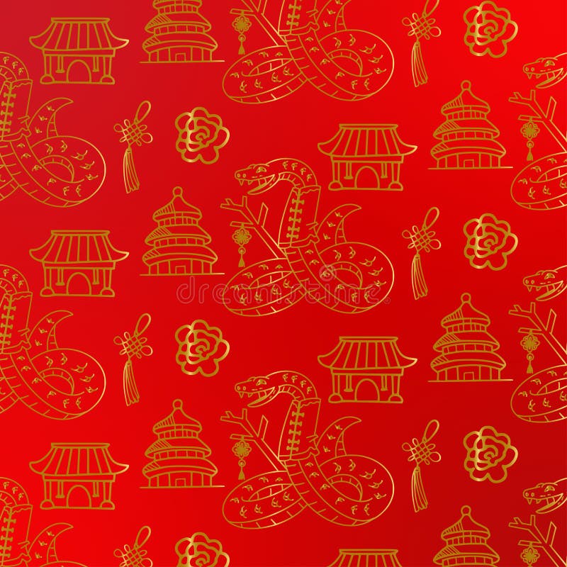 Chinese Tradisional Wood Snake Imlek Seamless Pattern Stock Vector ...