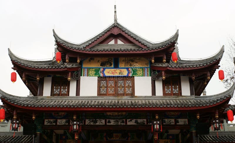 Chinese Traditional Building with Lantern Stock Photo - Image of china ...