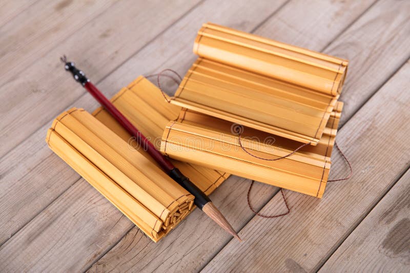 Chinese Traditional Educational Objects: Brushes and Bamboo Slips Stock ...