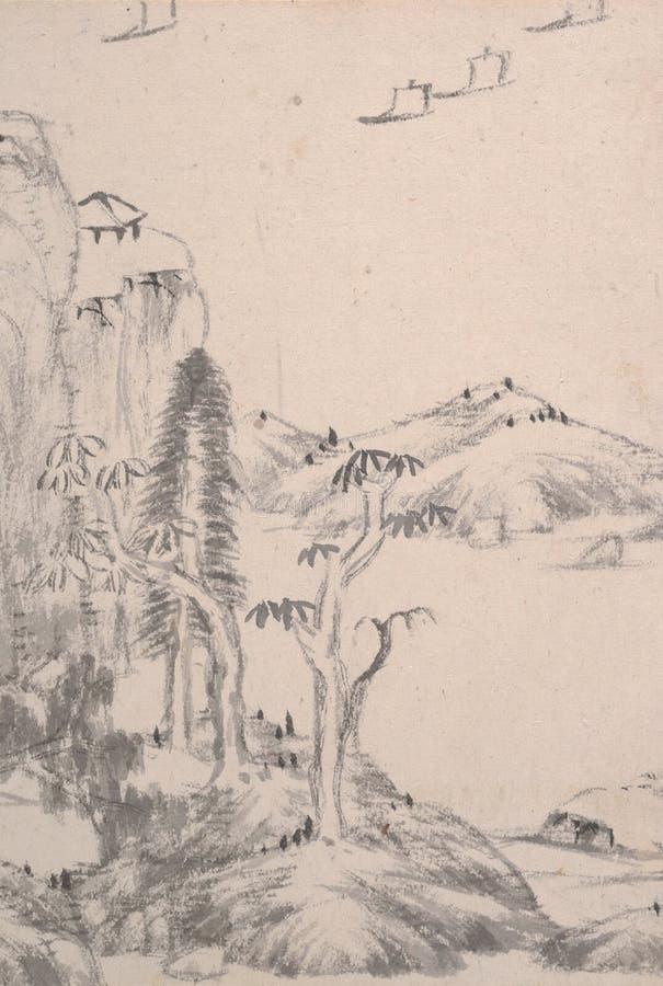 Chinese Traditional Ink Painting Stock Illustration - Illustration of ...