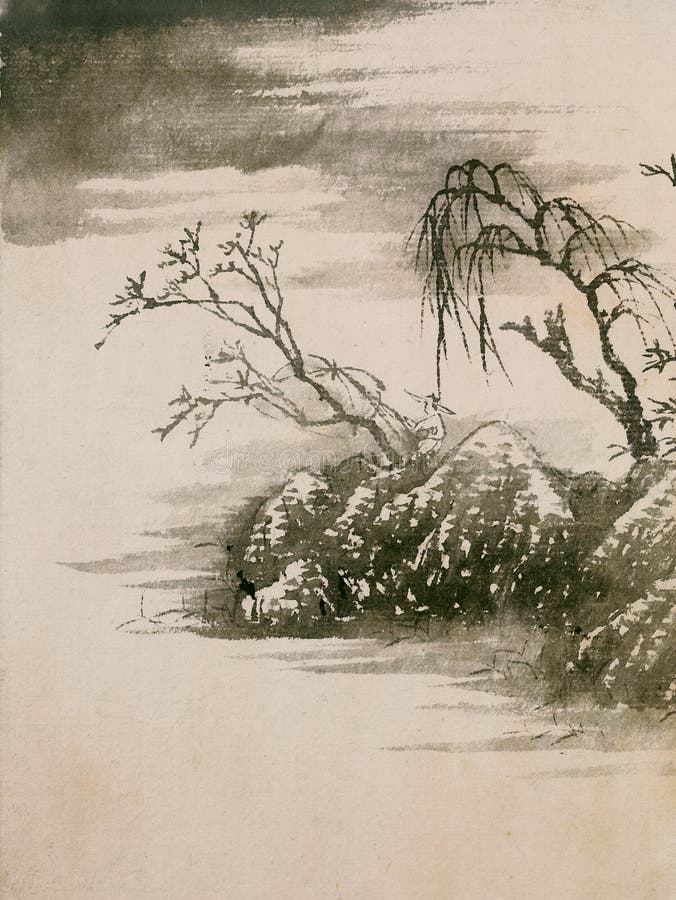 Chinese Traditional Ink Painting Stock Illustration - Illustration of ...