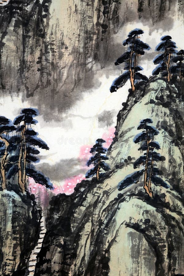 Chinese Traditional Ink Painting Stock Illustration - Illustration of ...