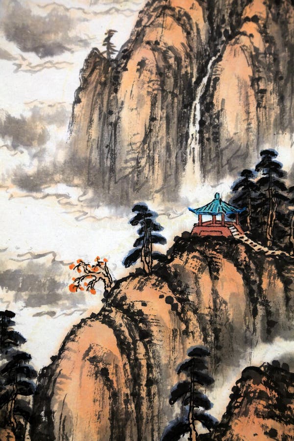 Chinese Traditional Ink Painting Stock Illustration - Illustration of ...
