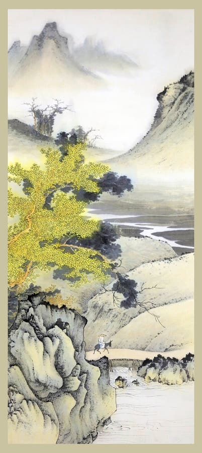 Chinese Traditional Ink Painting Stock Illustration - Illustration of ...