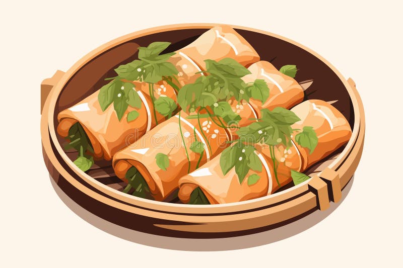 Chinese Traditional Spring Rolls Vector Flat Isolated Illustration ...