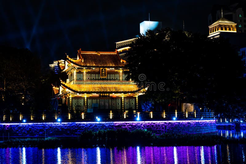 Chinese Traditional Temple at Night Stock Image - Image of lighting ...