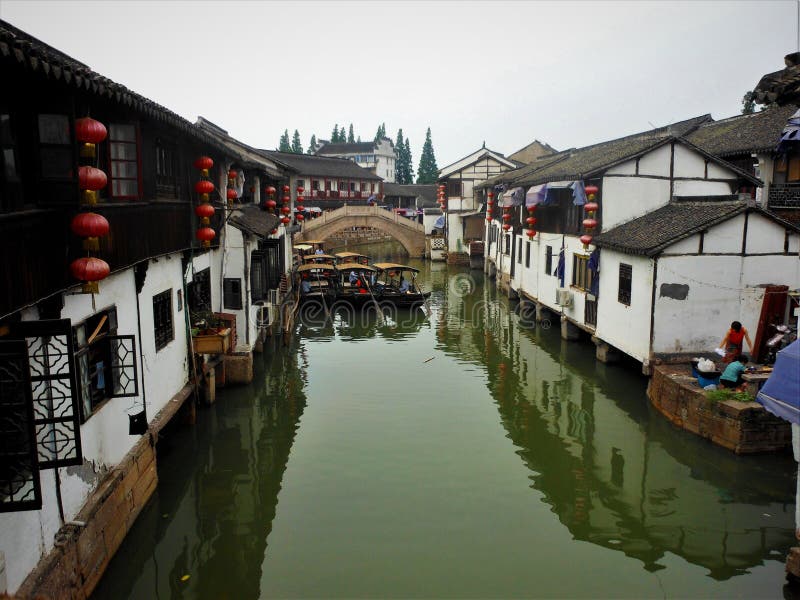 Chinese traditional town stock photo. Image of view, rowers - 94931812