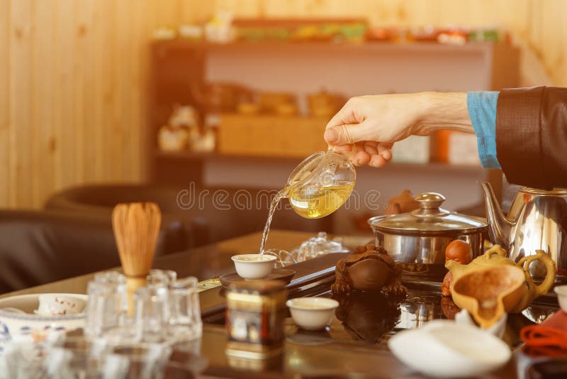 Chinese Traditions. Master Man Brews Tea at the Ceremony Stock Image ...