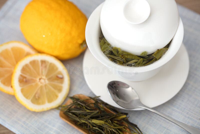 Chinese Tureen Green Tea and Sour Lemon Stock Image - Image of sour ...