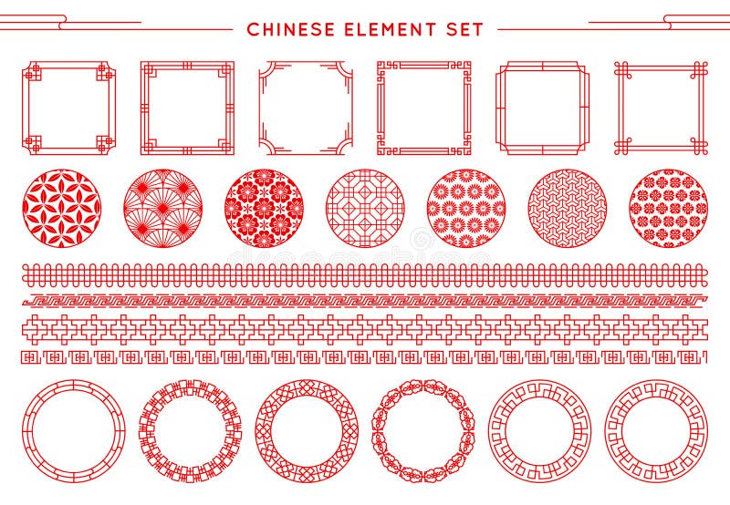 Chinese Vector Set of Border, Frames, Patterns, Knots Isolated on White ...