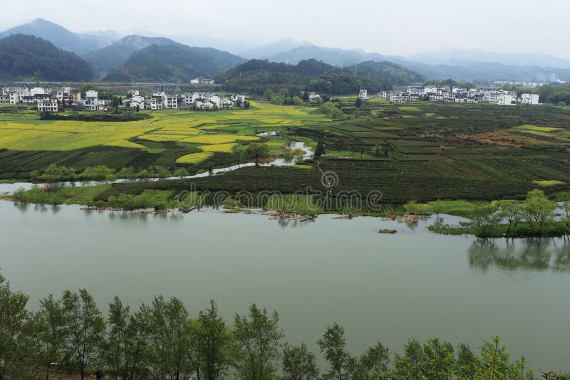 Chinese village in spring stock image. Image of flower - 30093681