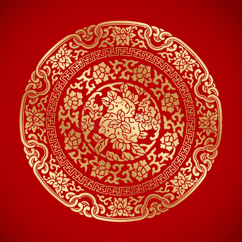 Chinese Vintage Elements on Classic Red Background Stock Vector ...
