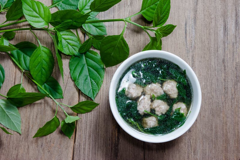 Chinese Violet Soup with Pork Meat Ball Stock Photo - Image of violet ...