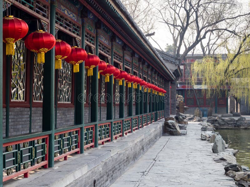 Chinese Walkway with Red Lanterns Stock Image - Image of chinese ...
