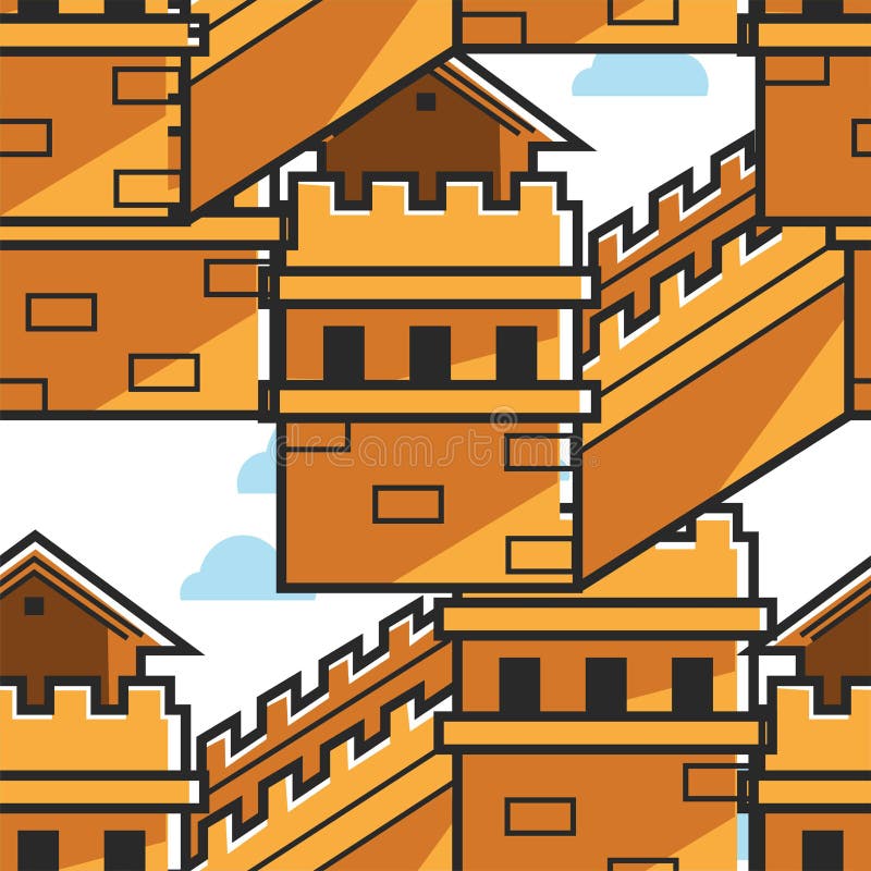 Chinese Wall Seamless Pattern Historic Construction China Architecture ...
