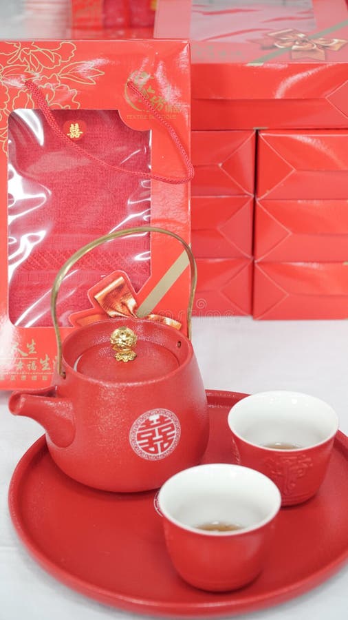 Chinese Wedding Tea with Red Cups and Glasses Stock Photo - Image of ...