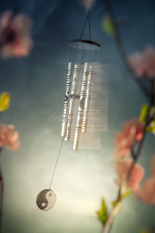 Chinese Wind Chimes with Sakura Flowers Stock Photo - Image of doorbell ...