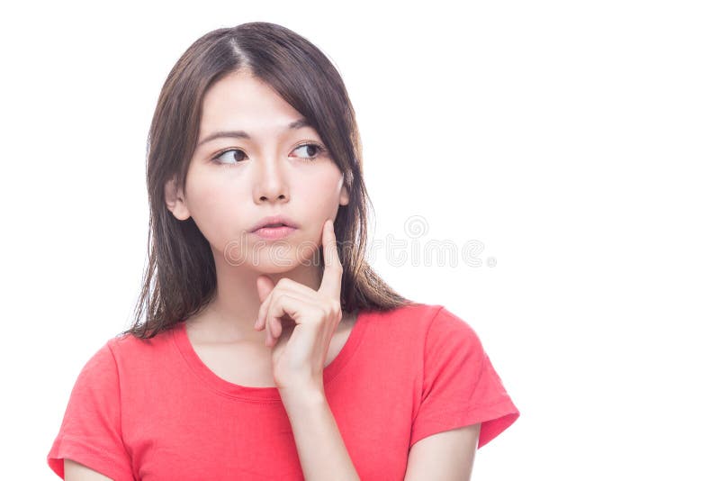 Chinese Woman with Hand on Face, Thinking Stock Photo - Image of ...