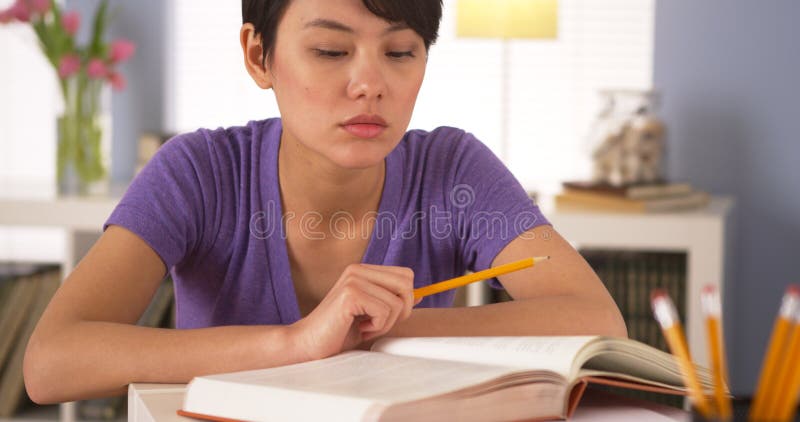 Chinese Woman Student Studying for Final Exams Stock Photo - Image of ...