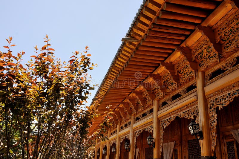 Chinese Wood Carving Building Stock Image - Image of carving, religion ...