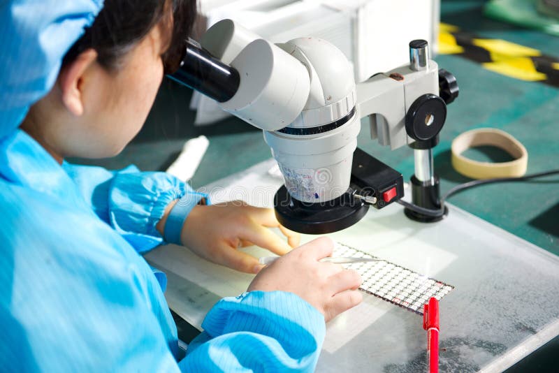 Chinese Worker on Factory Check Microscope Stock Photo - Image of work ...