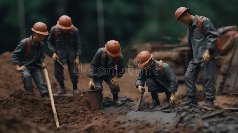 Chinese Workers Digging on a Laptop Stock Illustration - Illustration ...