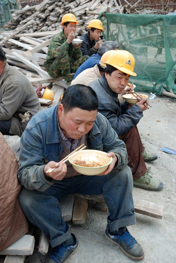 Chinese workers have lunch editorial stock photo. Image of chinese ...