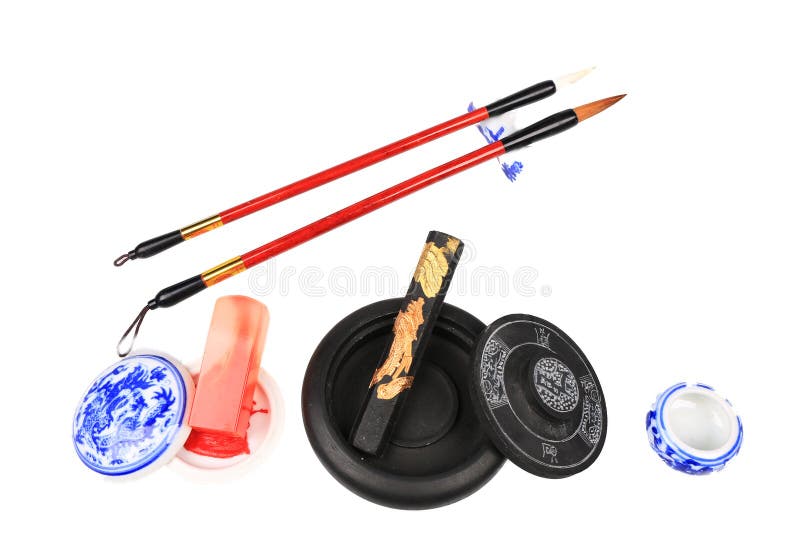 Chinese Writing Brushes and Inkstone Stock Photo - Image of inkstone ...