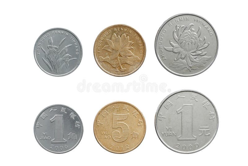 Chinese Yuan Coins Set on Both Side Isolated on White Stock Photo ...