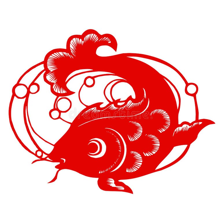 Chinese Zodiac of fish stock vector. Illustration of craft - 9303493