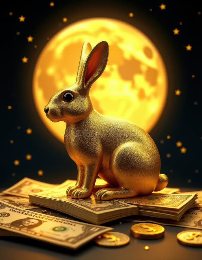 Chinese Zodiac Golden Rabbit on a Fortune Stock Illustration ...