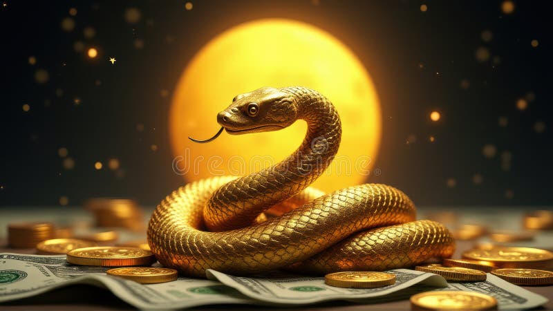 Chinese Zodiac Golden Snake and Fortune Stock Illustration ...