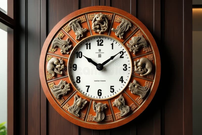 Chinese Zodiac Wall Clock with Vintage Design Stock Illustration ...