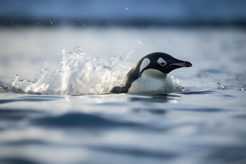 Chinstrap Penguin (Pygoscelis Chinstrap) Swimming in the Water. Stock ...
