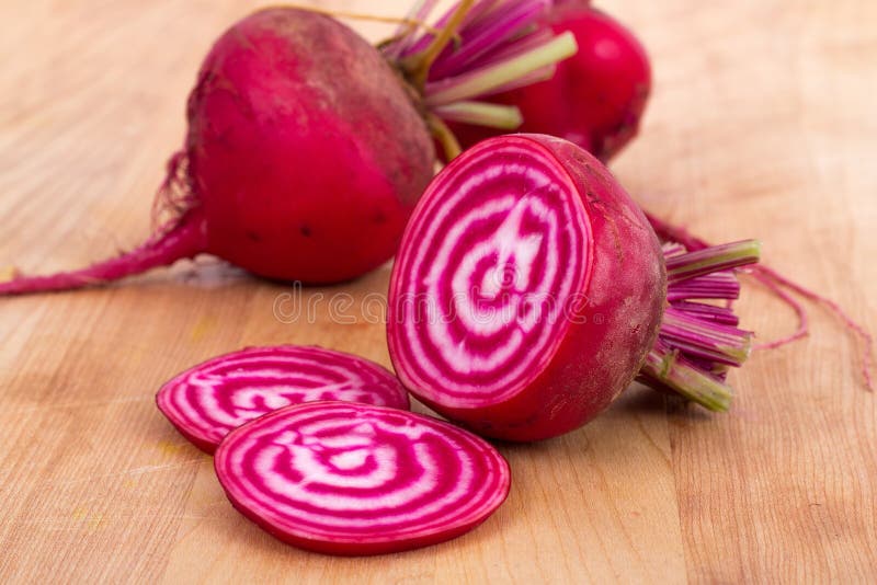 Chioggia Striped Beet on Wood Table Stock Photo - Image of organic ...