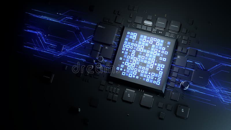 A Chip on a Surface with the Effect of a Computing Process in Close-up ...