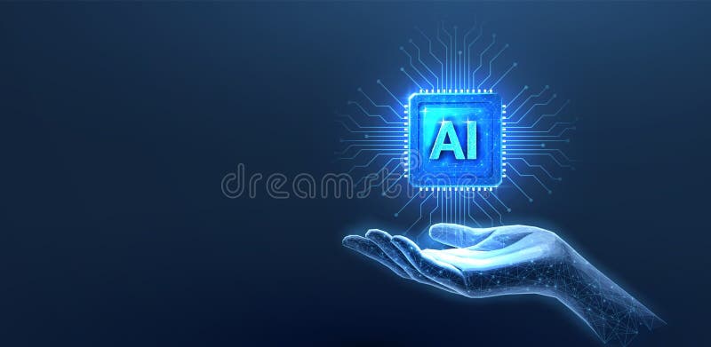 Chip with AI Letters in Hand. AI Technology, Robot Core, Electric Line ...