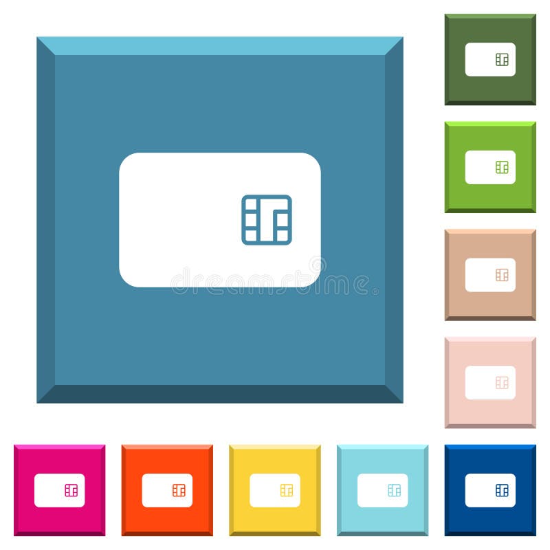 Chip Card White Icons on Edged Square Buttons Stock Vector ...