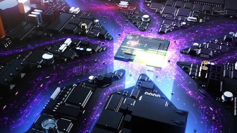 Chip in the Center of the City in the Style of Computer Components with ...