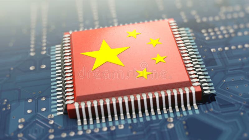 Chip with China flag stock illustration. Illustration of computing ...
