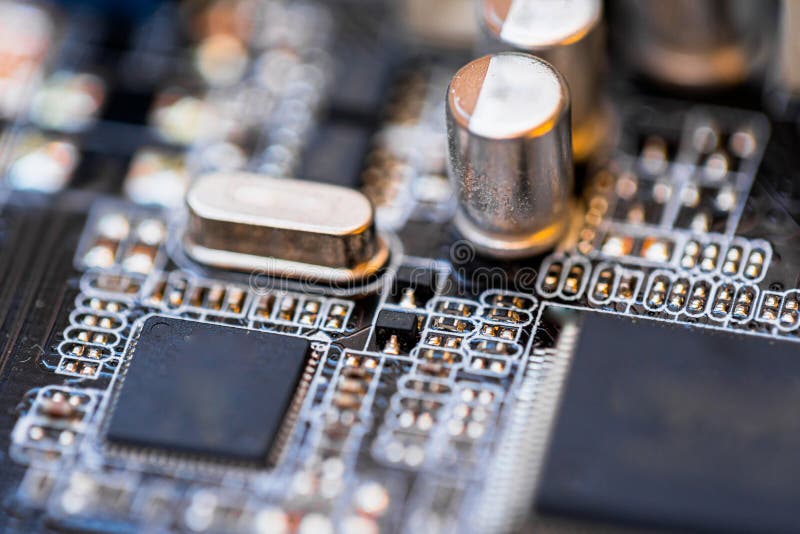 PC Motherboard with Chips, Transistors and Microprocessors Stock Photo ...