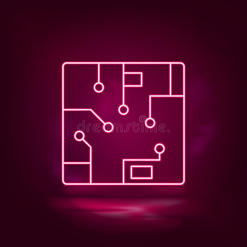 Chip, Computer Neon Icon - Vector. Artificial Intelligence. Stock ...